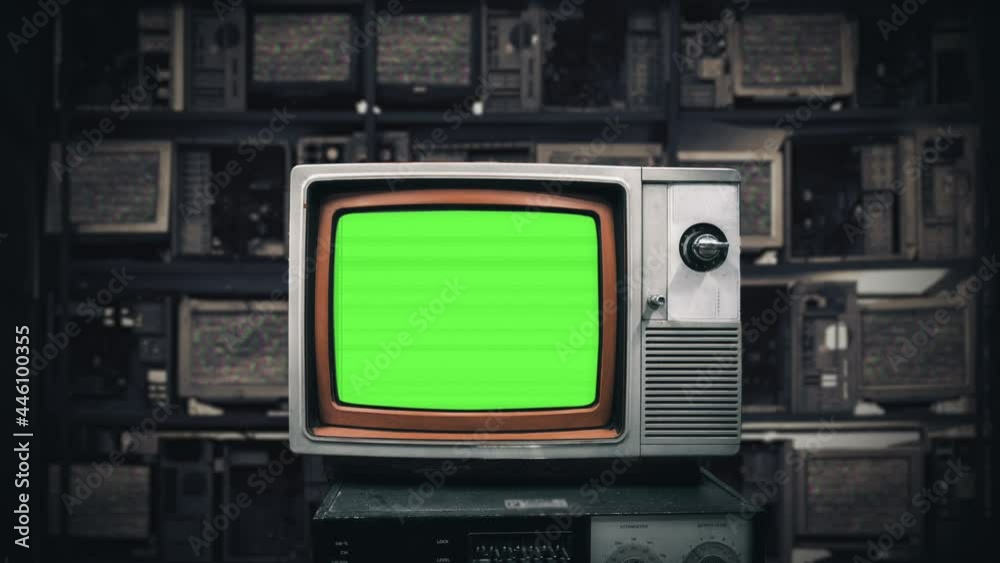 Old Television Green Screen TV Static Noise Interference, Retro ...