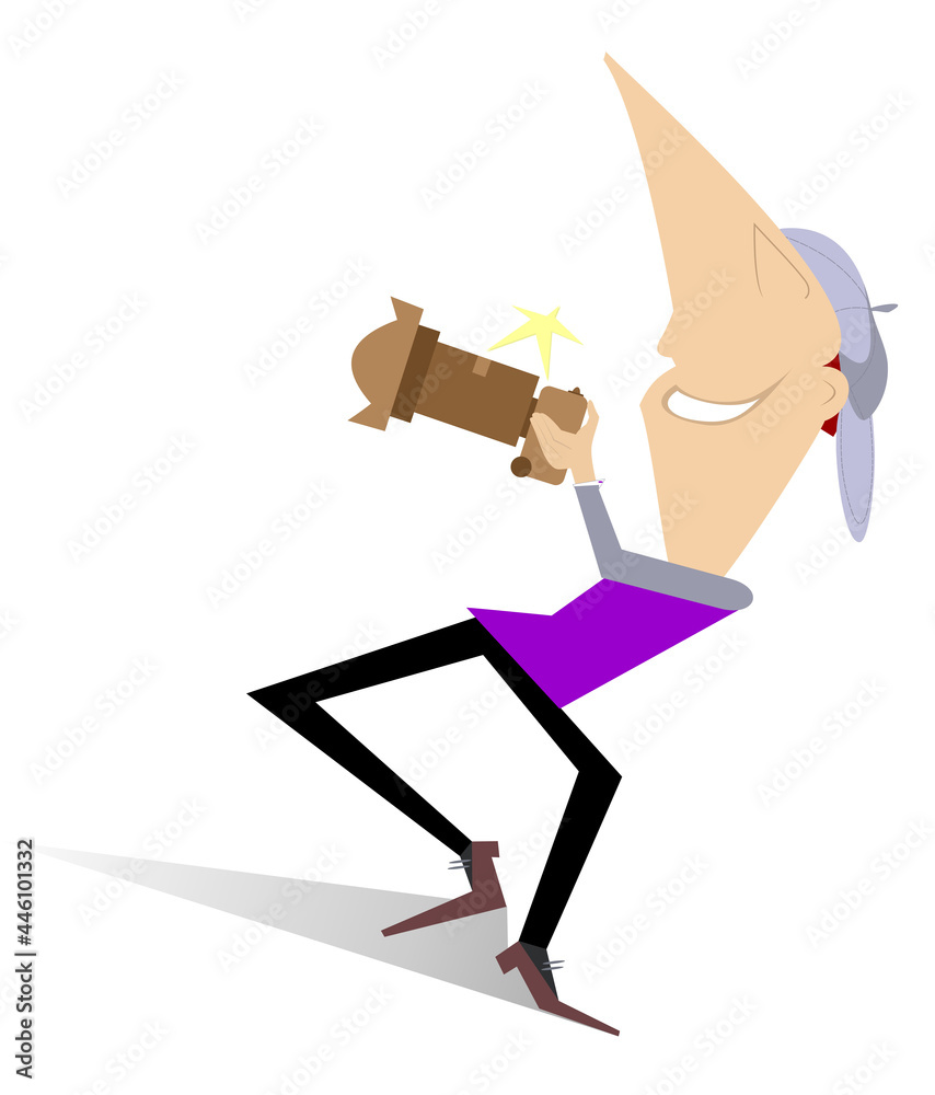 Cartoon grinder man whets a big knife isolated on white illustration ...