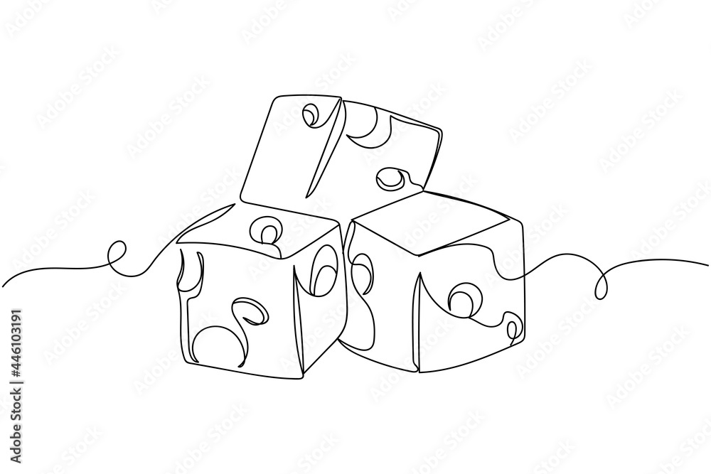 Continuous one line of cheese cube slice in silhouette on a white ...