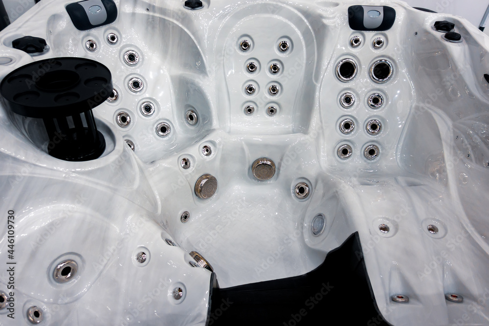 SPA pools jacuzzi. Bathroom with hydromassage and jacuzzi Stock Photo ...