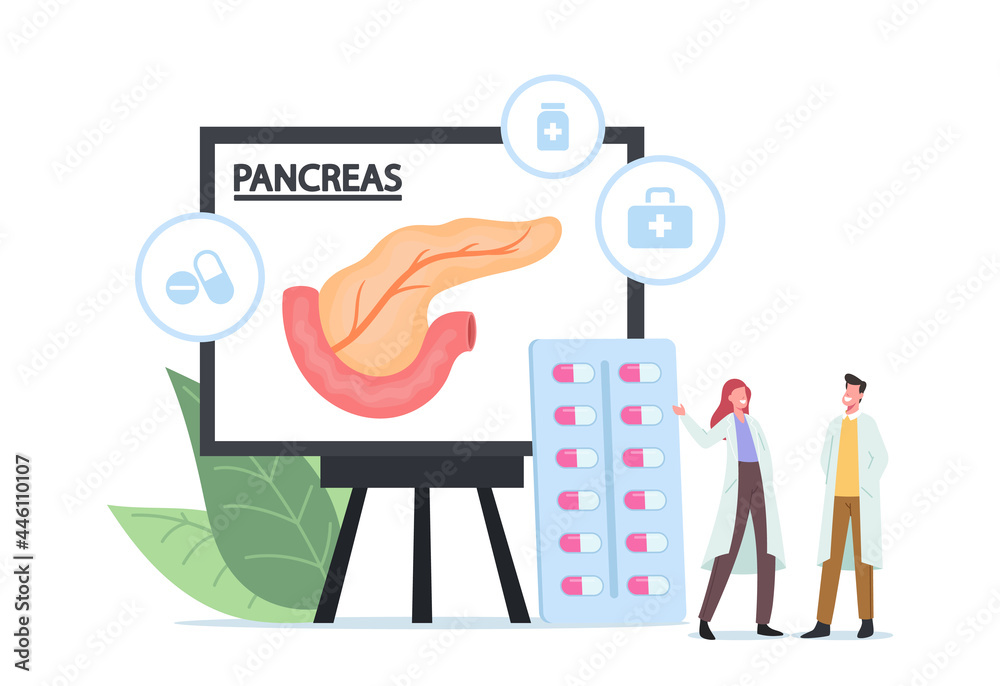Pancreatitis Treatment Medical Concept. Tiny Doctor Characters in White ...