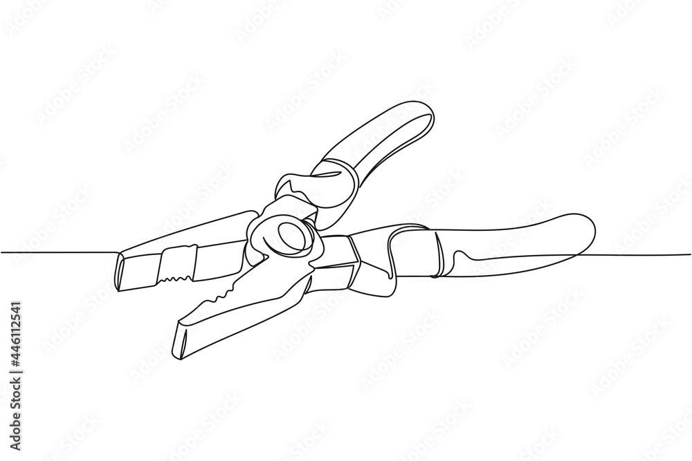 Continuous one line of hand tool pliers in silhouette on a white ...