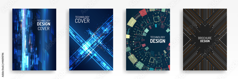 Technology modern brochure templates. Set of Science and innovation hi ...