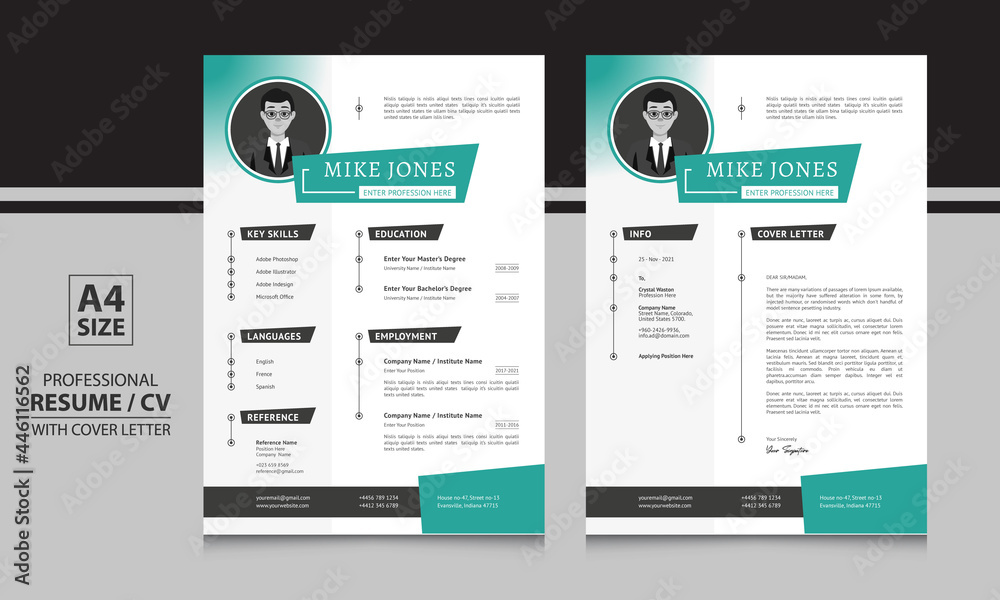 CV Format Resume Layout in Unique Design for job application with cover ...