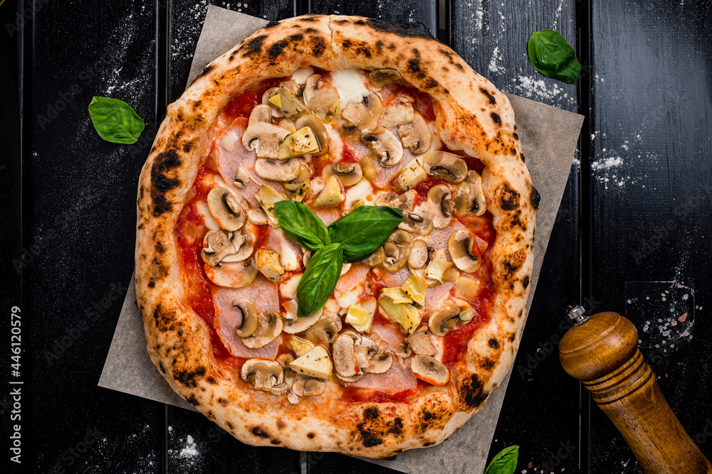 Fresh original Italian pizza, classic Italian pizza with mushrooms and ...