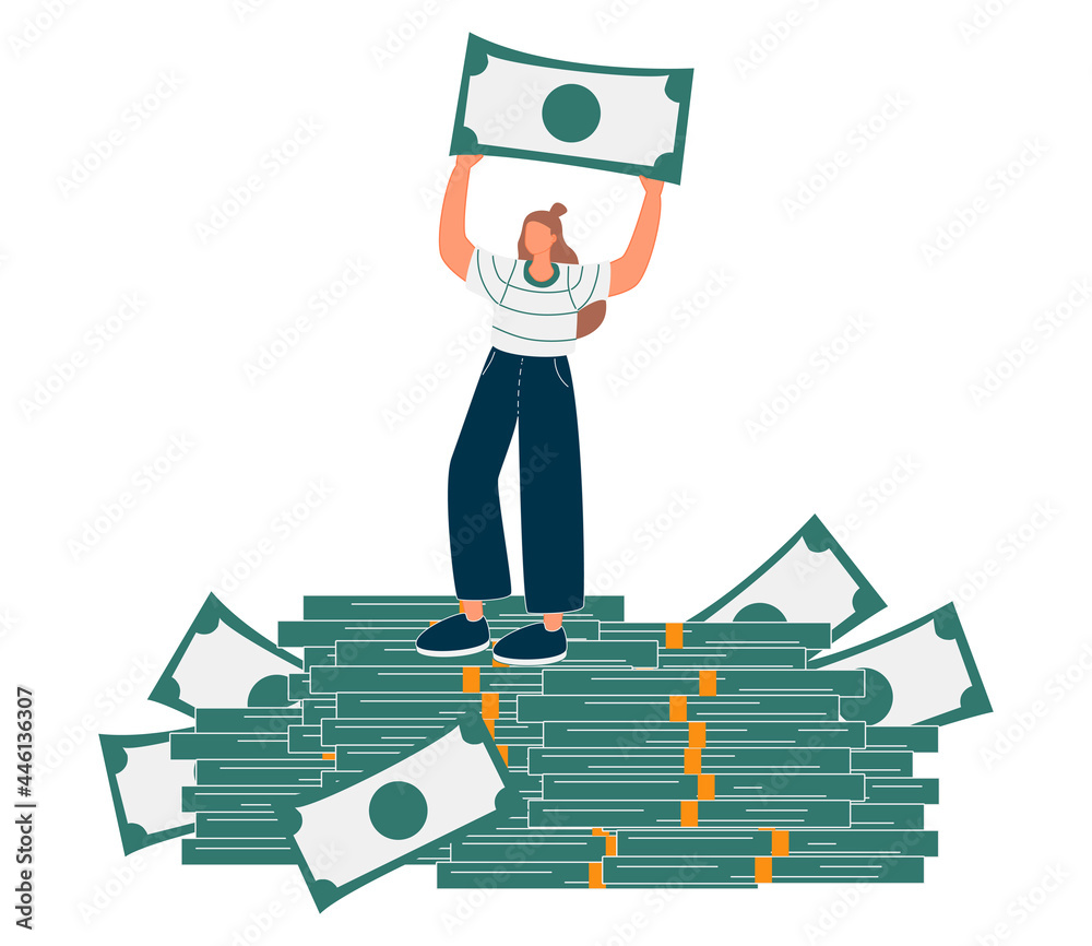 Woman Make Savings, Collecting Money in Account, Open Bank Deposit ...