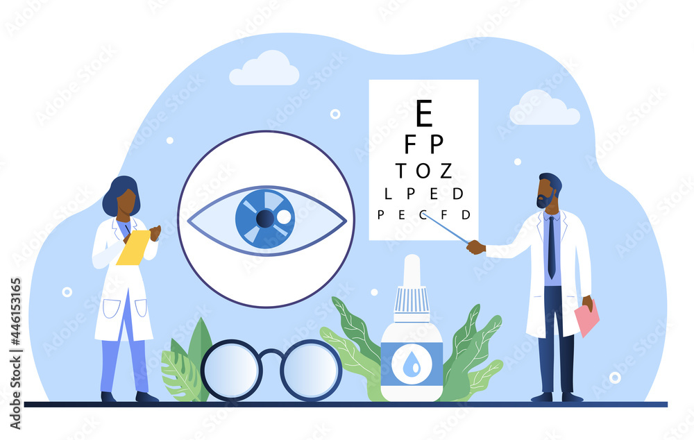 Ophthalmology concept. The doctor checks the patient s vision using a ...