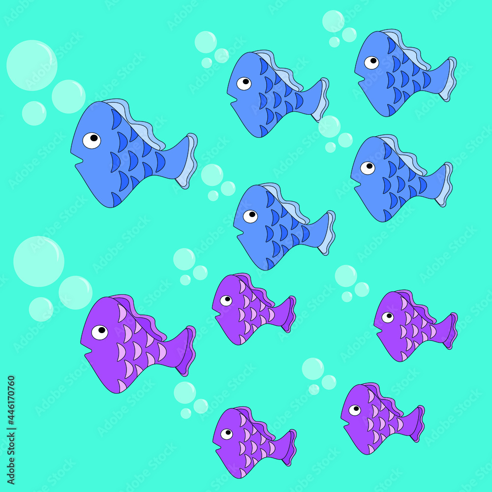 Cute sea fish happy family, with mother and father and children, sons ...