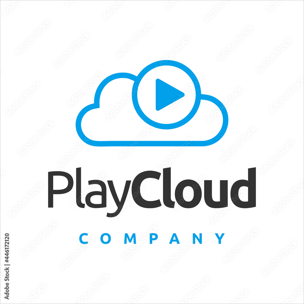 Cloud Play Media Logo Design Template, Icon play logo concept, vector ...