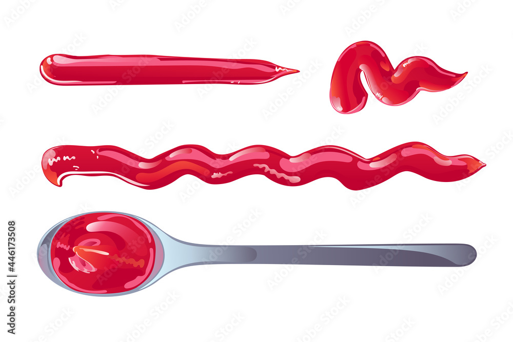Tomato ketchup in spoon. Red spicy sauce in swirl form. Vector ...