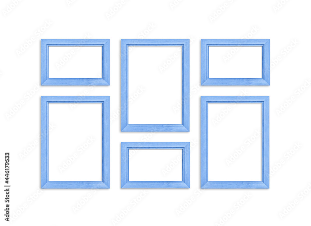Blank photo frames collage isolated on white background, blue color ...