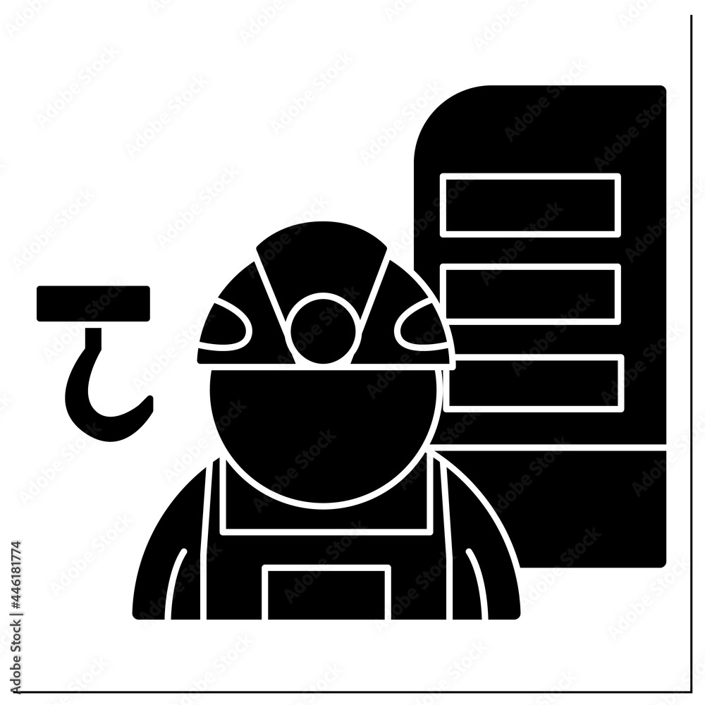 Vetor de Structural engineer glyph icon. Engineer analyze, design, plan ...