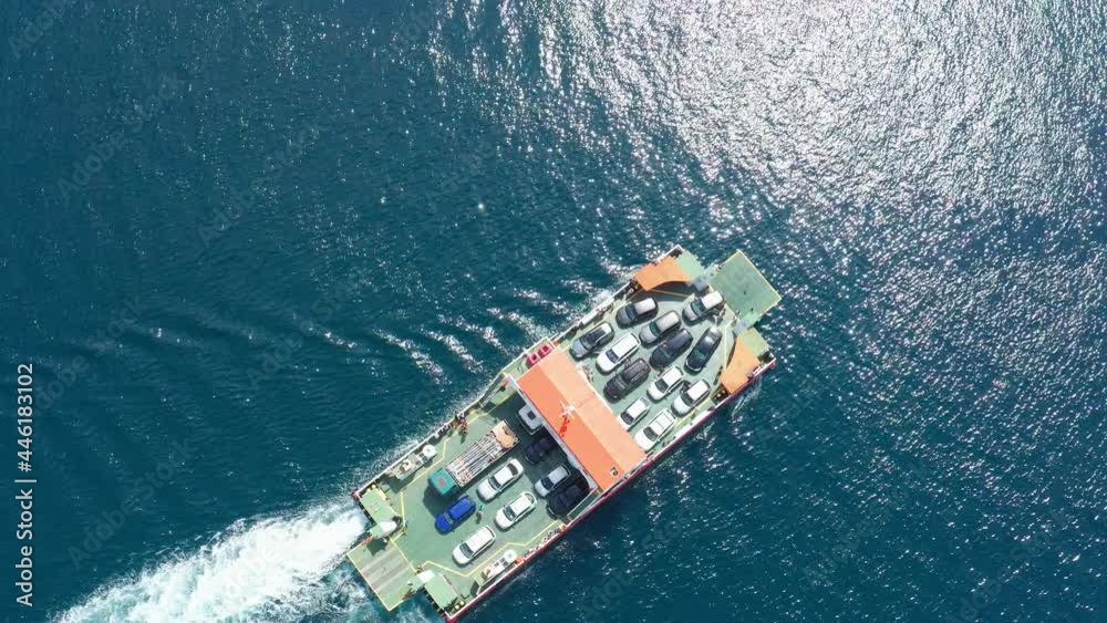 Ferry on the sea, transporting cars: deck of a boat carrying vehicles ...