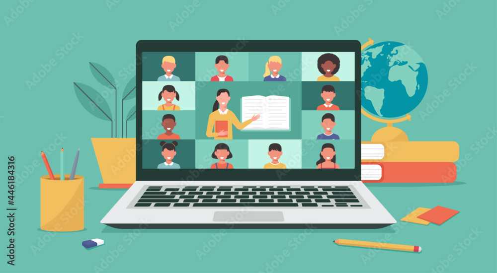 back to school online concept, distance-learning or online education ...