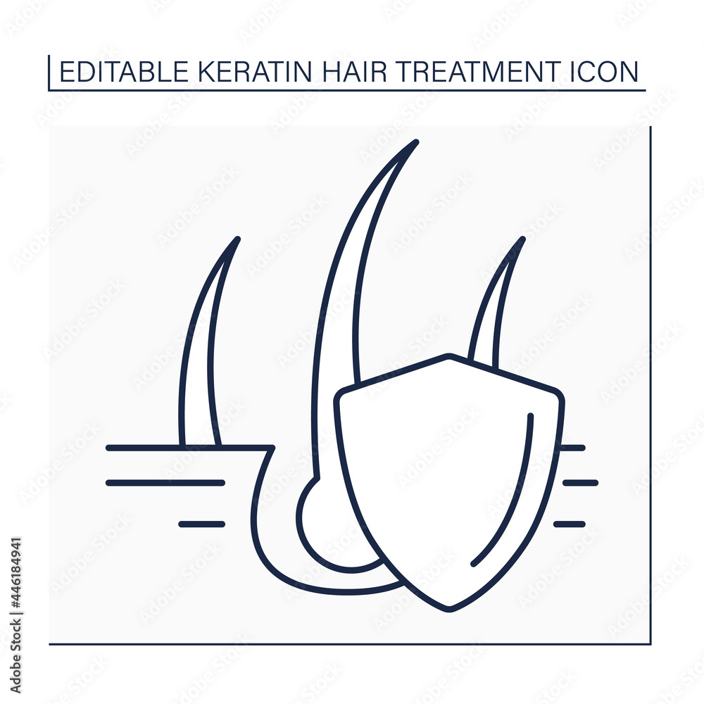 Hair strengthening line icon. Strength hair with shampoo and vitamins ...