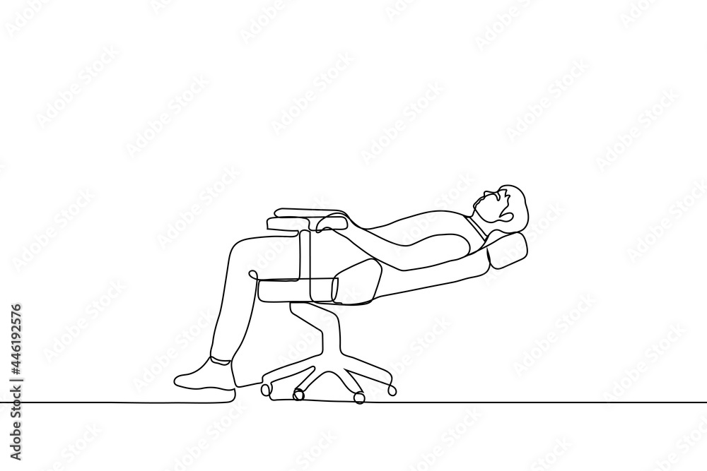 man lies in a recliner chair - one line drawing. concept of resting in ...