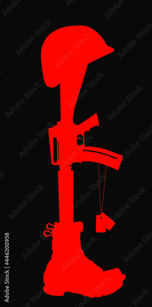Fallen soldier symbol vector silhouette illustration isolated on black ...