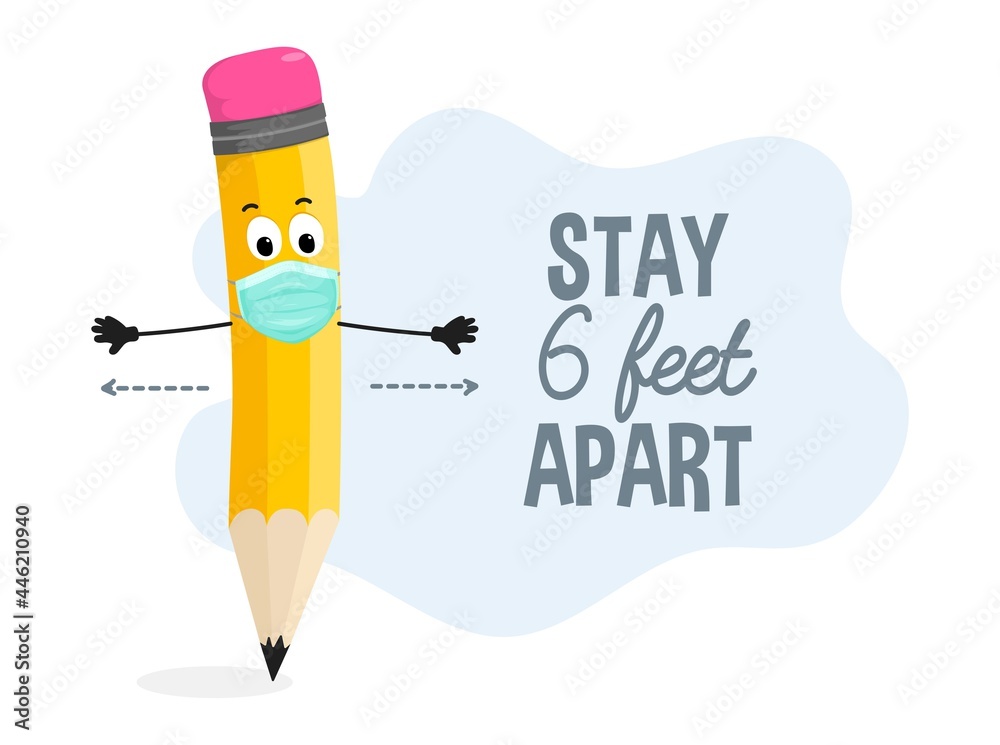 Stay 6 feet apart Covid Safety poster. After pandemic safety concept ...