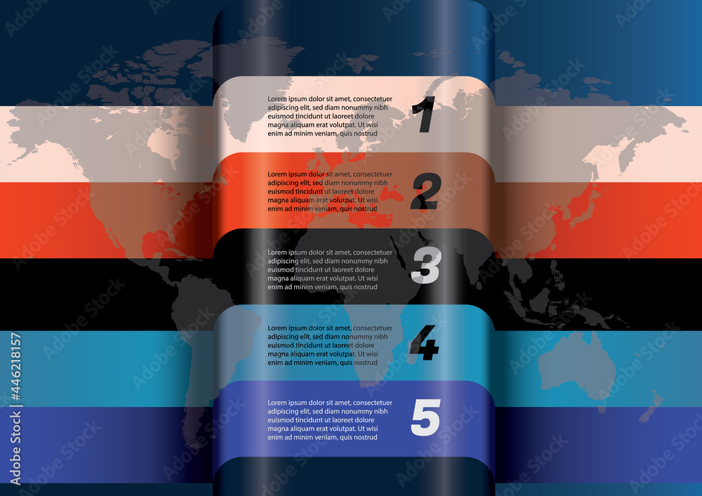 Abstract 3D infographic with world map. Global business and financial ...