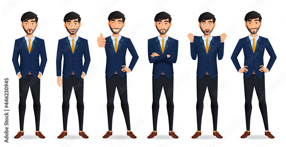 Businessman characters vector set. Business man character with happy ...