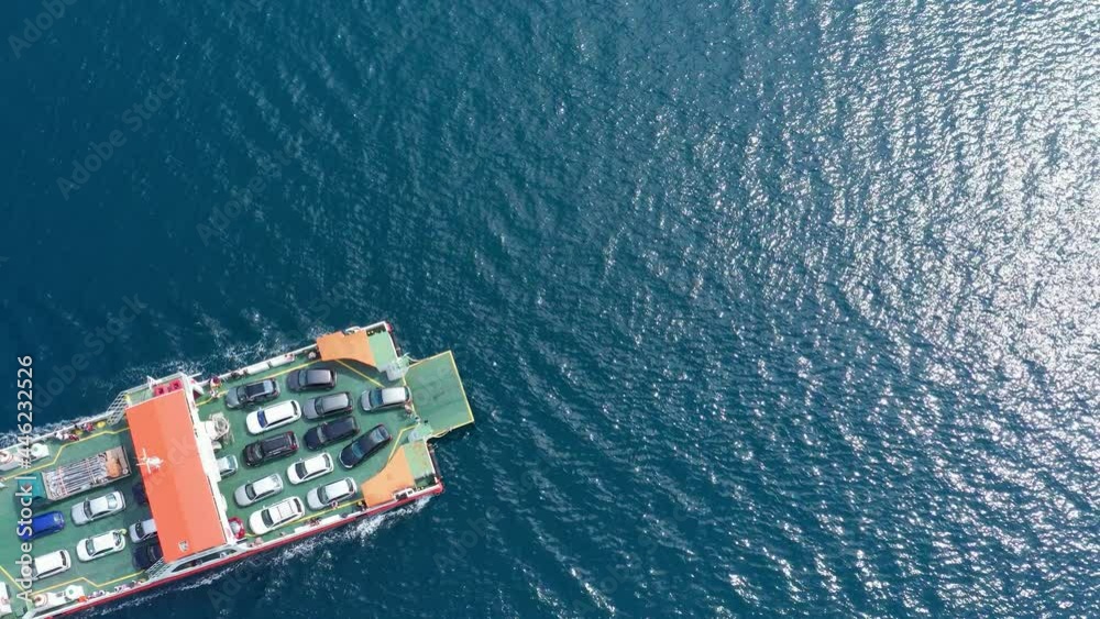 Ferry on the sea, transporting cars: deck of a boat carrying vehicles ...