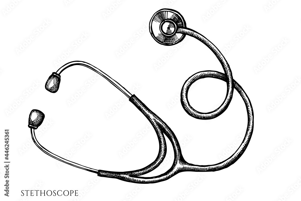 Vector set of hand drawn black and white stethoscope Stock Vector ...
