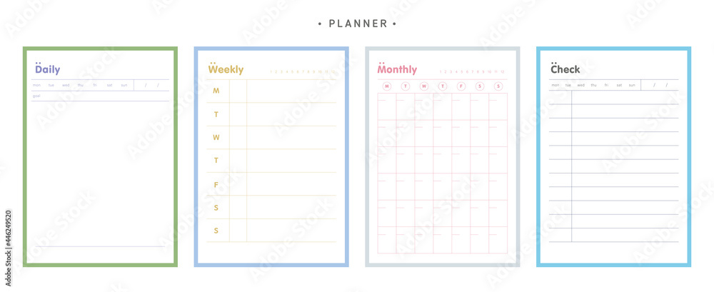 4 Set of the Daily, Weekly, Monthly and Check memo planner (Pastel ...