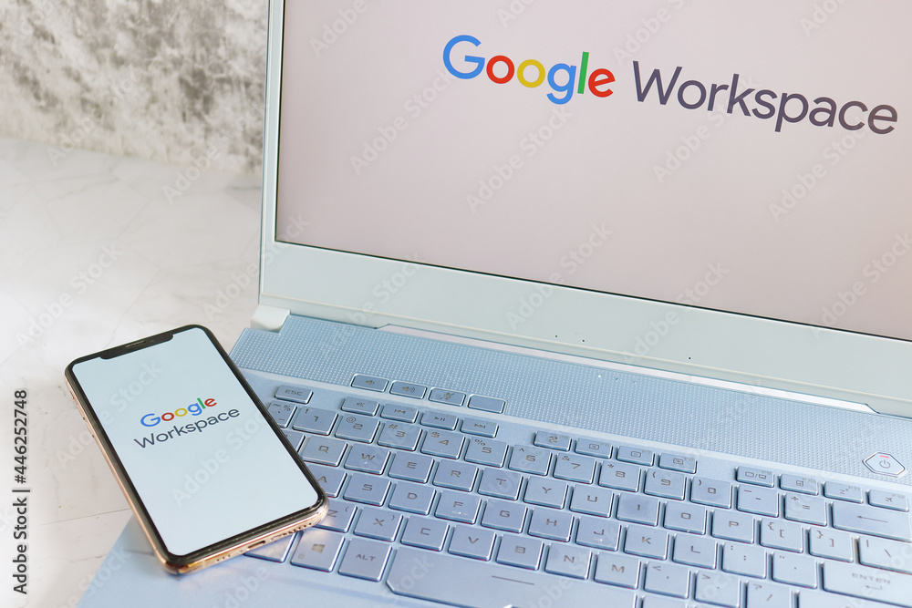 Google workspace logo on computer screen and Google workspace logo is ...