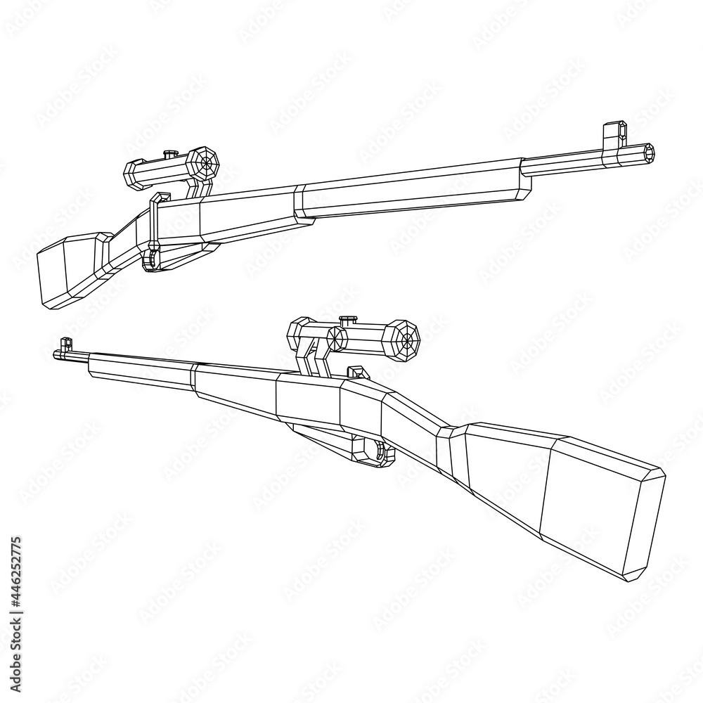 Sniper bolt-action rifle mosin nagant. Wireframe low poly mesh vector ...