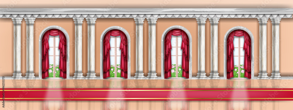 Palace interior background, vector castle ballroom hall, royal luxury ...
