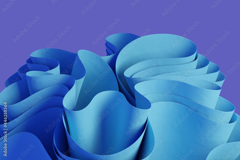 3D render a light blue abstract wavy figure on a violet background ...