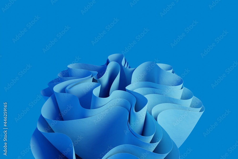 3d render a light blue abstract wavy form on a deep blue background ...