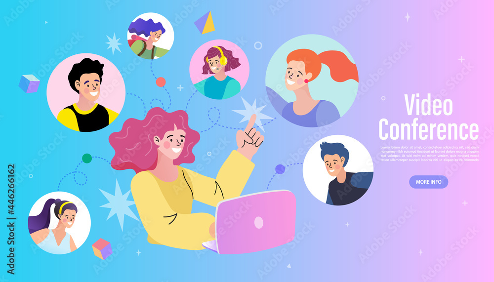 Online work from home meeting. Vector Illustrations flat design concept ...