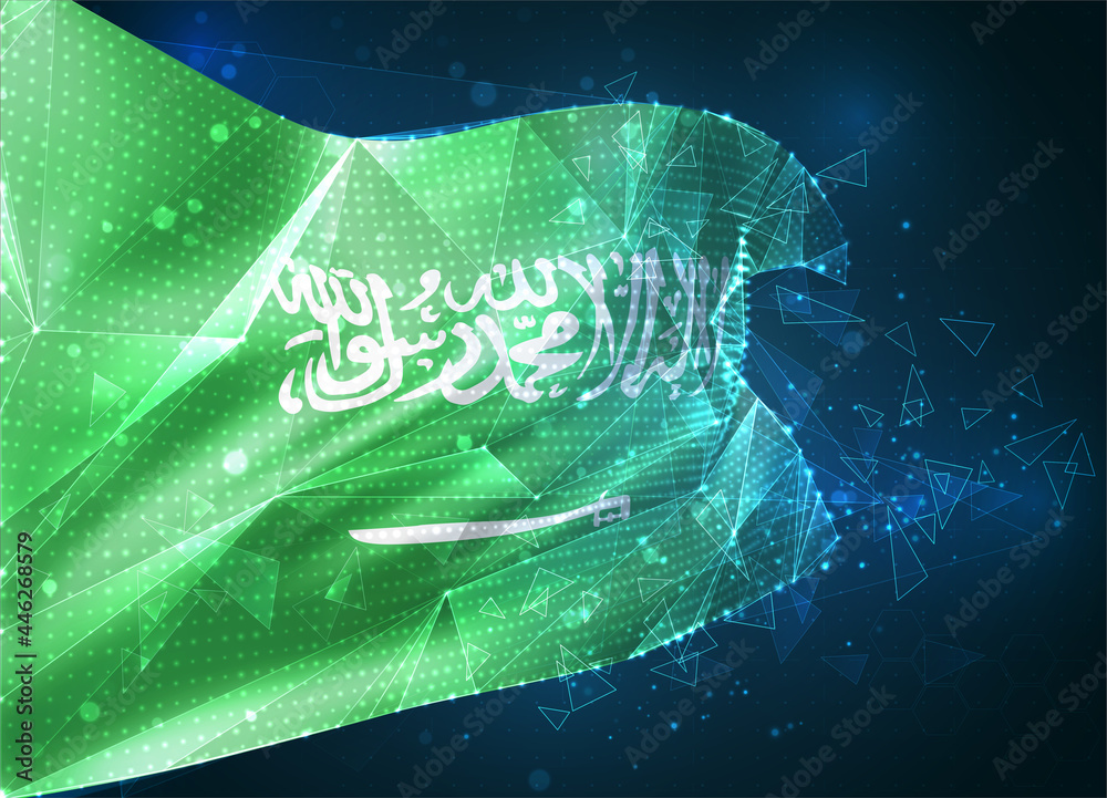 Saudi Arabia, vector flag, virtual abstract 3D object from triangular ...