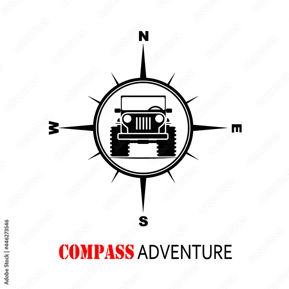Adventure logo design with car and compass vector Stock Vector | Adobe ...