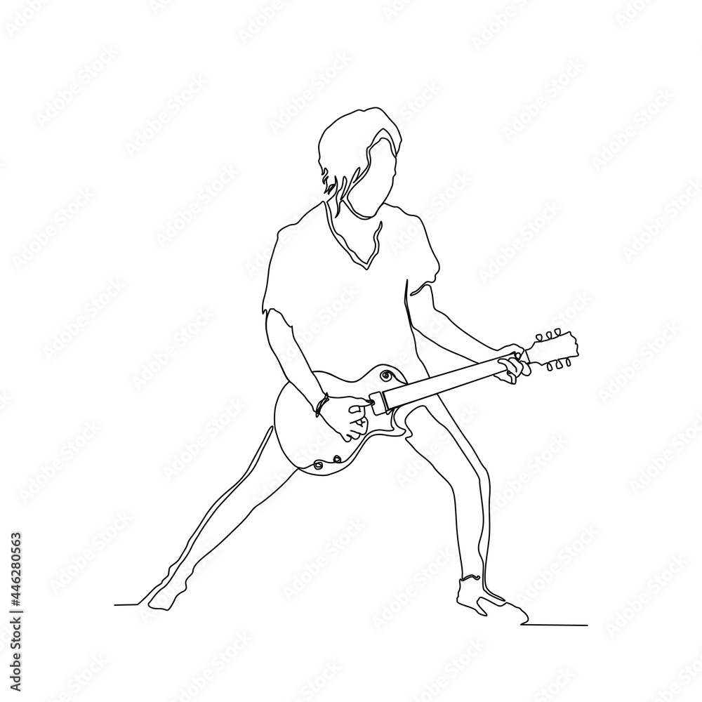 Continuous line drawing of guitarist playing electric guitar. guitarist ...