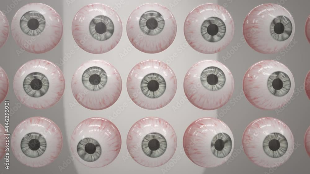 Hundreds of eyes, alien eyeballs observing, looking around. Zoom out ...