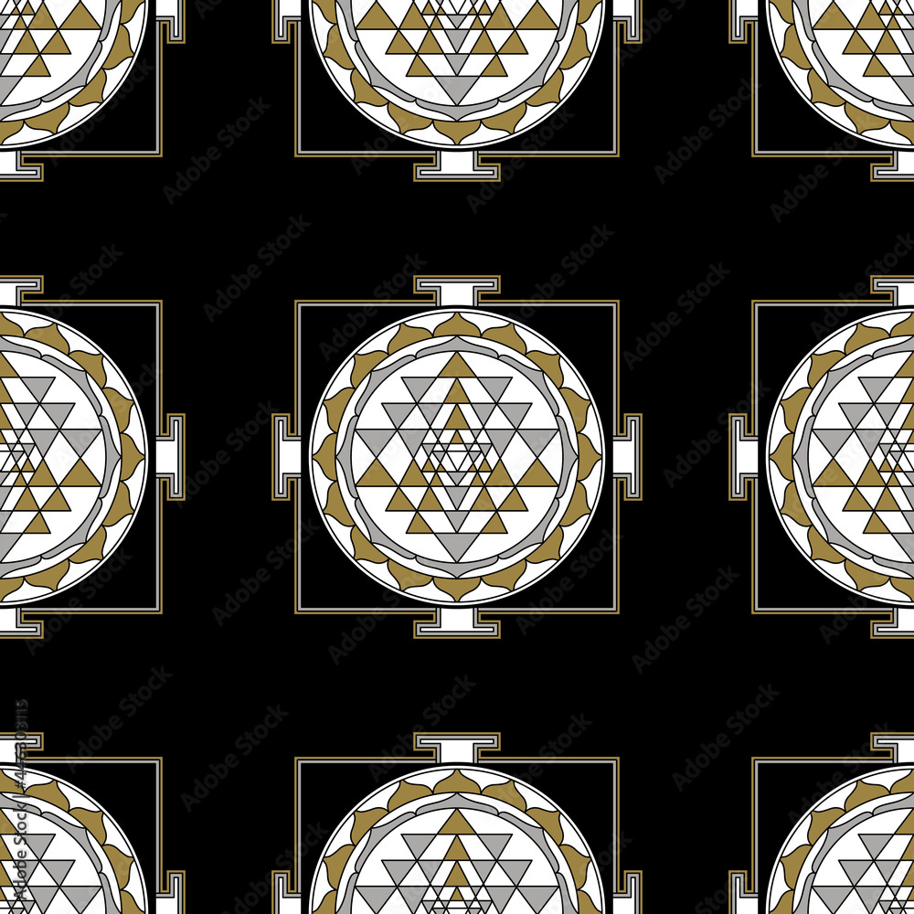 Seamless geometrical pattern with Sri Yantra mandalas. Ancient Indian ...