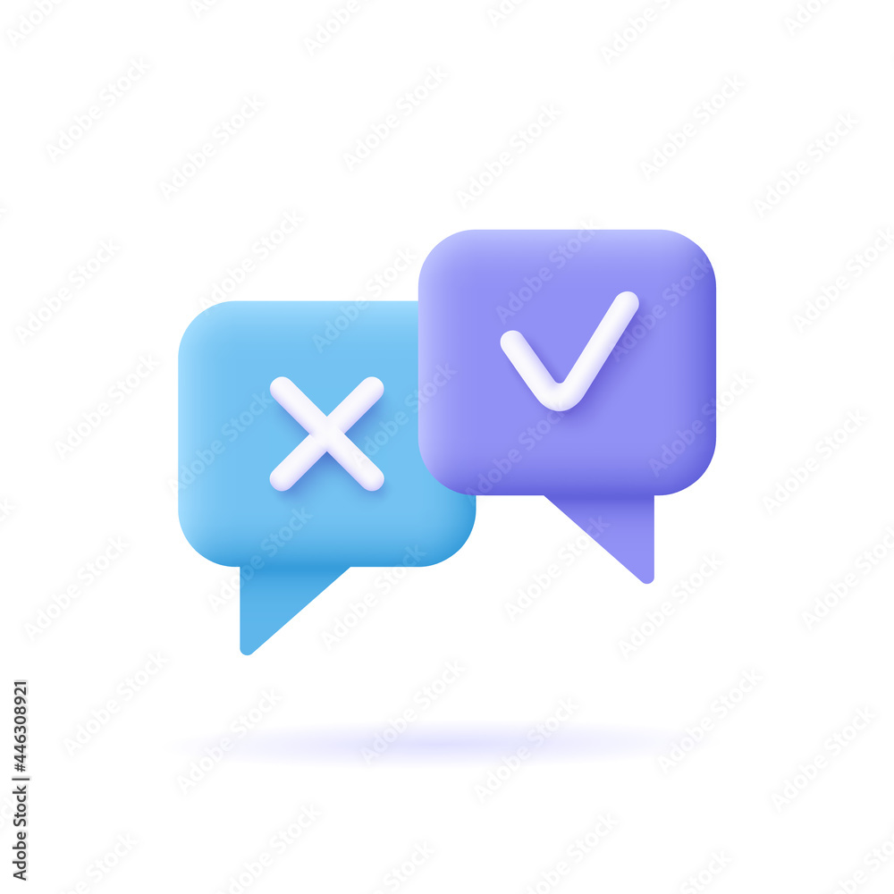 Survey reaction icon. Check and cross symbols. Speech bubble with ...