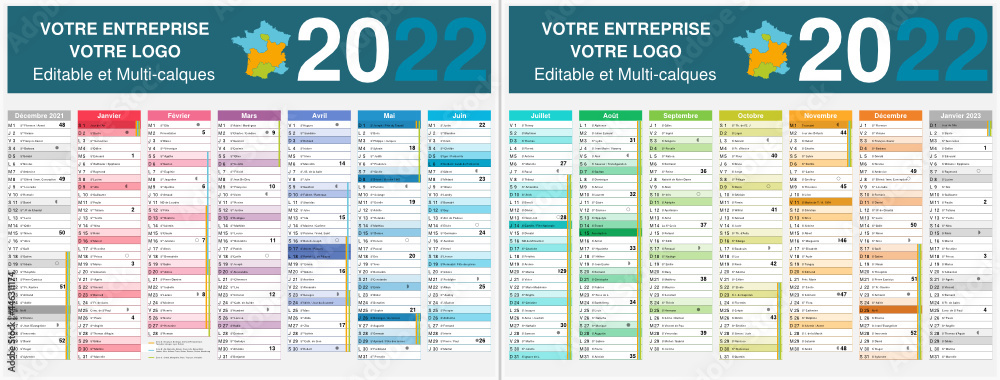 Calendrier 2022 14 mois avec vacances scolaires officielles au format ...
