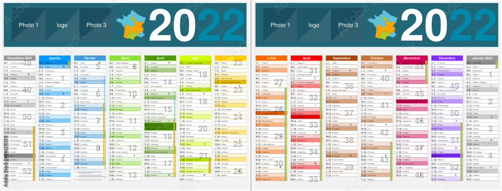 Calendrier 2022 14 mois avec vacances scolaires officielles au format ...