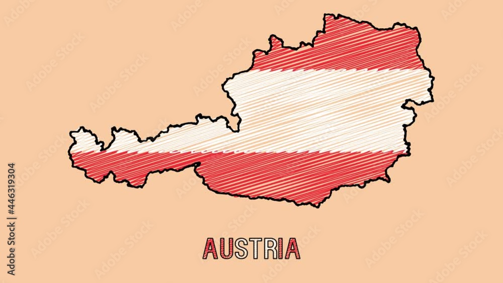 Austria Hand Drawn Cartoon Animated Map With Flag. Isolated Transparent ...