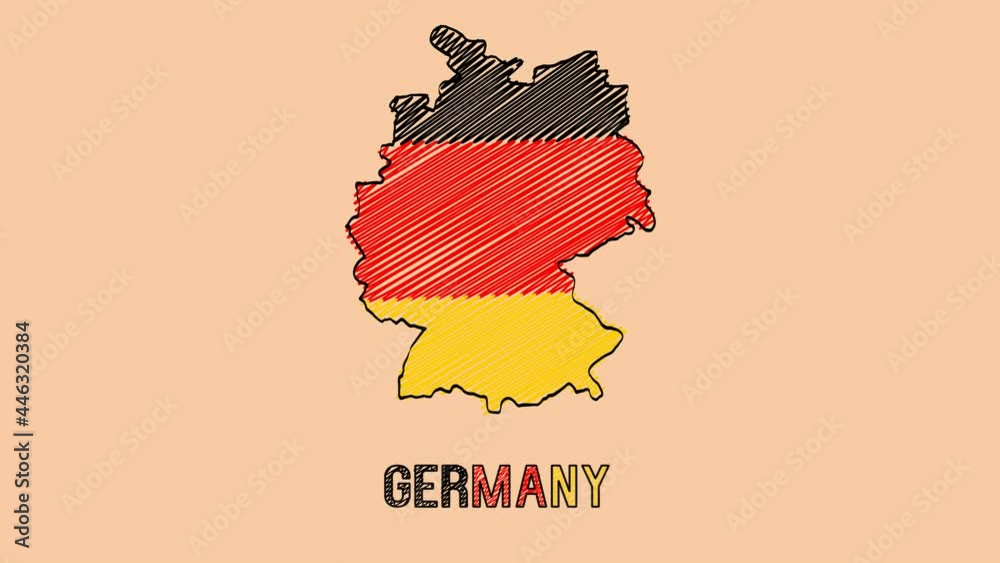 Germany Hand Drawn Cartoon Animated Map With Flag. Isolated Transparent ...