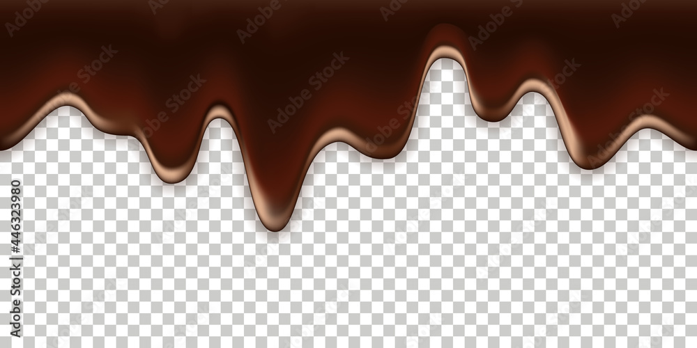 Chocolate melted drip wave. Liquid flowing chocolate. Dark brown smooth ...