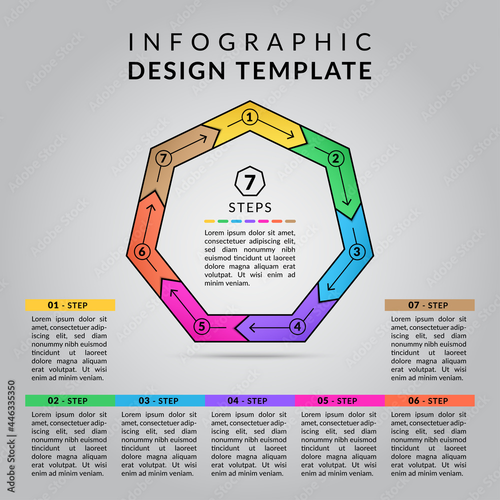 7 steps info graphic design template. Modern infographic template. 7 ...