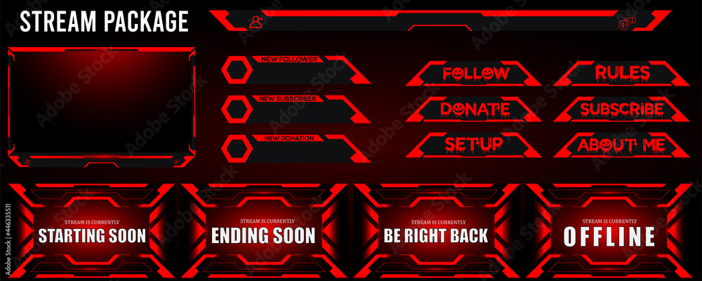 Live Stream Gamer facecam, overlay, alert, screen full Package Element ...