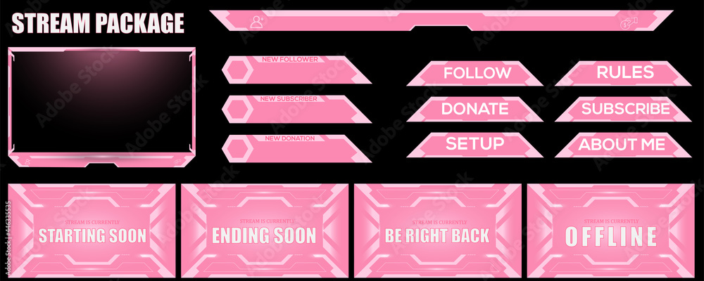 Pink Twitch Stream overlay, facecam, panal element design for live ...