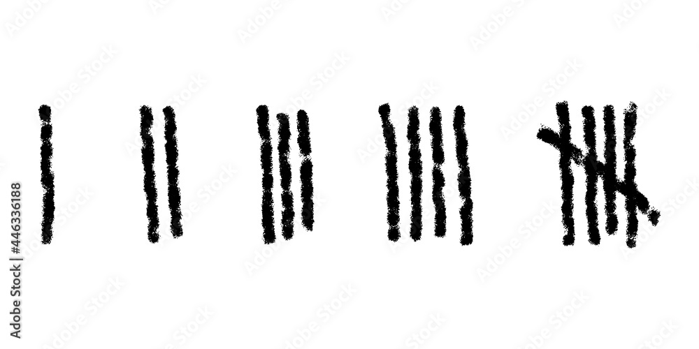 Charcoal tally marks isolated on white background. Day counting symbols ...