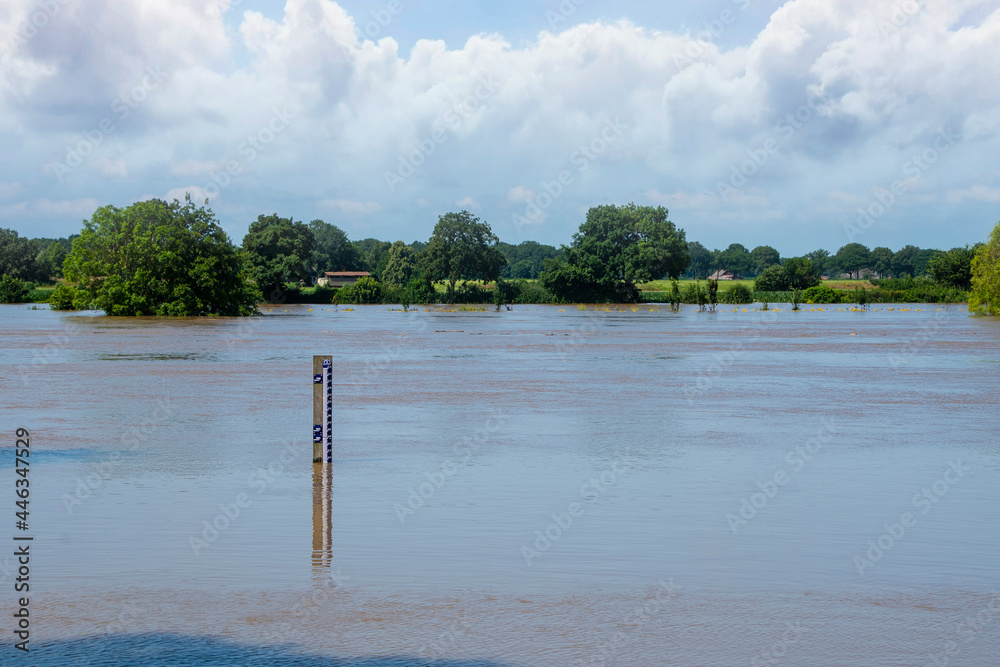 Flood water in fields, Netherlands countryside, 2021. Climate change ...