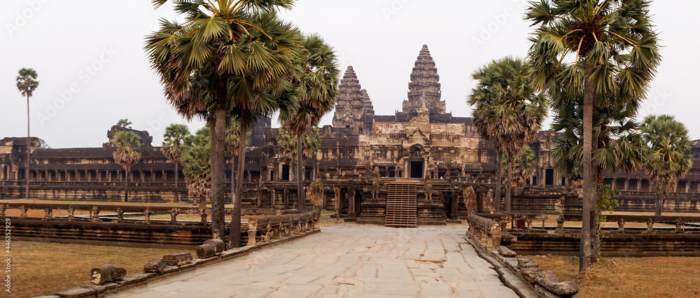 Ancient Khmer Empire temples in Angkor Wat during sunset. Stock Photo ...